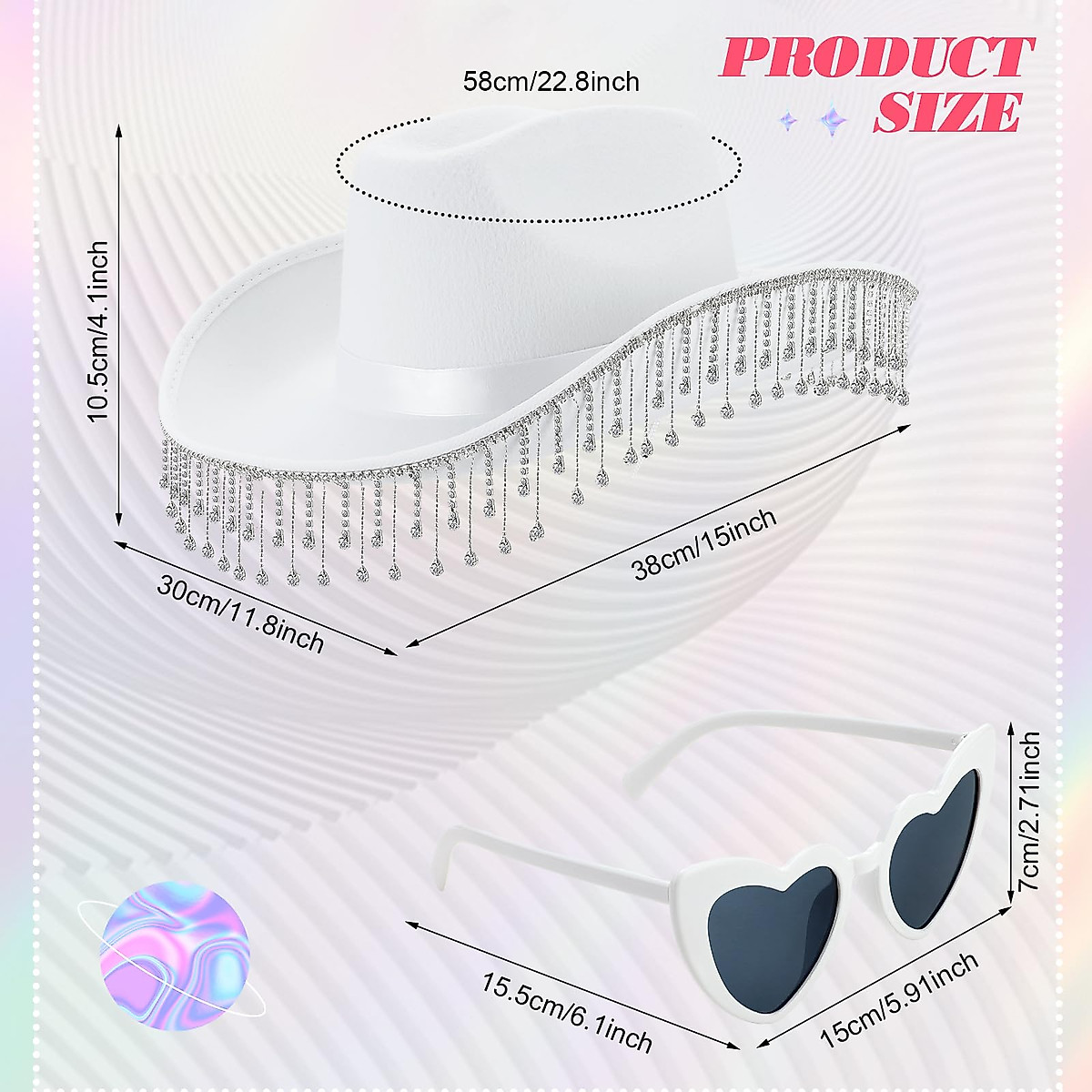 Panitay 14 Pcs Bridal Cowgirl Party Set Bachelorette Feather Cowgirl Cowboy Hat Heart Shaped Sunglasses Fringes Hat Bride Cowboy Hat for Women Wedding Bachelorette Birthday Costume Party Last Disco