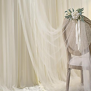 5ft x 10ft Dual Layer Ivory Tulle Backdrop Curtain Panels with Light, 1 Panel 5 x 10 ft Photo Background Drapes for Wedding Baby Shower Party Engagement Bridal Shower Photography