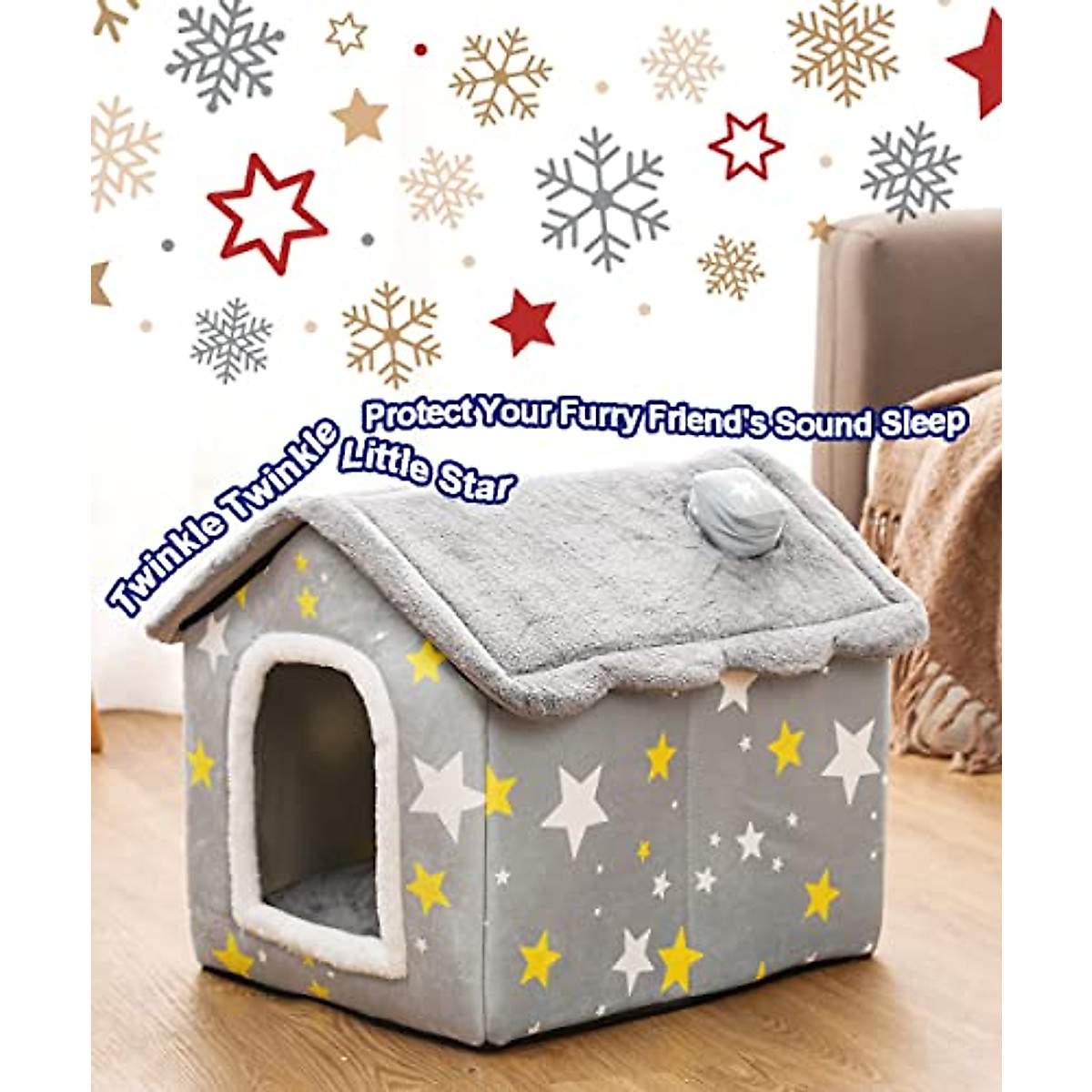 ANPPEX Indoor Dog House Warm Dog Bed, Plush Pet House Dog Cat Kennel with Removable Cushion Suitable for Small and Medium-Sized Dogs and Cats