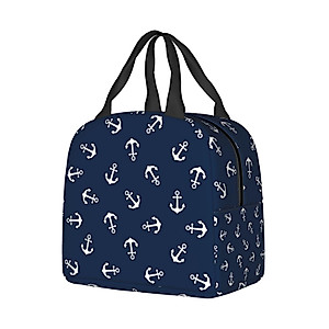 QIUWIOV Anchor Navy Lunch Bag Insulated Reusable Lunch Box Thermal Tote Bag Container Cooler Bag for Women One Size