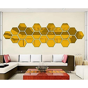 Manco Luella Mirror Wall Stickers, 12PCS Hexagon Mirror 20x18cm Art DIY Home Decorative Hexagonal Acrylic Sheet Plastic Tiles Living Room Bedroom Sofa TV Background Wall Decal Decoration