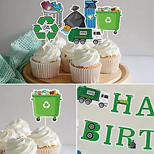 KEFAN Trash Truck Party Decorations, Garbage Truck Birthday Party Supplies with Happy Birthday Banner, latex Balloons, cupcake Toppers, for Kids Waste Management Recycling Birthday Party Decor