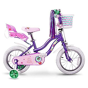 COEWSKE Kid's Bike Bicycles Steel Frame, Toddler Girls Bicycle Little Princess Style 12-14-16-18-20 Inch with Training Wheel for Age 4-7 (16 Inch, Purple)
