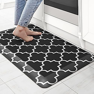 4/5 Inch Thick Kitchen Rugs, Kitchen Mat, Anti Fatigue Floor Mat, Waterproof Mats & Rugs, Heavy Duty PVC Ergonomic Comfort Standing Foam for Kitchen, Home, Office, Sink, Garage (24" x 17.3", Black)