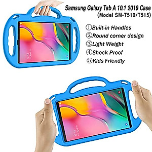 LTROP Kids Case for Samsung Galaxy Tab A 10.1 Model SM-T510/T515, Light Weight Shockproof Shoulder Strap Handle Stand Kid-Friendly Bumper Case for Galaxy Tab A 10.1" Tablet - Blue