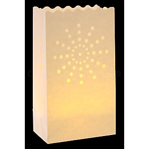 CleverDelights White Luminary Bags - 50 Count - Sunburst Design - Wedding Party Christmas Holiday Luminaria
