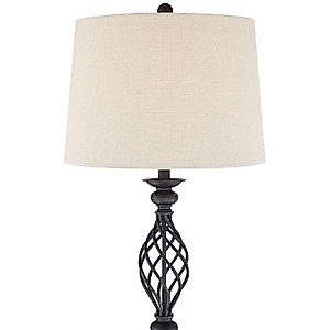 Franklin Iron Works Annie Traditional 63" Tall Standing Floor Lamps Set of 2 Lights Iron Scroll Brown Bronze Finish Living Room Bedroom House Reading Office Home Decor Entryway Cream Drum Shade