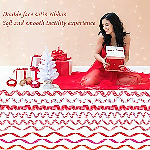 9 Rolls Valentine's Day Ribbons Printed Heart Ribbons Polyester Satin Ribbon Sheer Organza Ribbon Roll Craft Satin Ribbons Wrapping Ribbons with Gold Edge for Valentine's Day Wrapping Wedding Decor