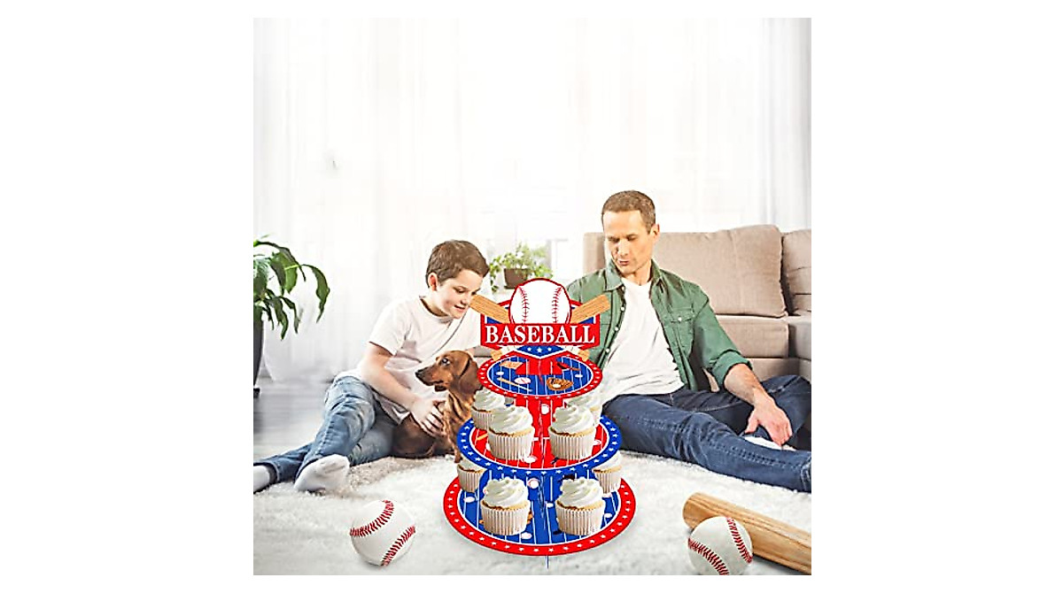 Tiered Baseball Cupcake Stand for Party Decor