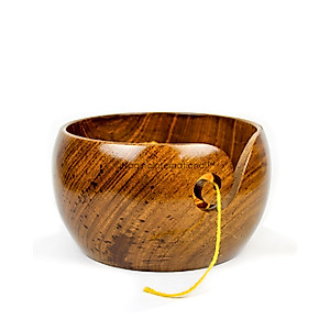 Nagina International Dark Rich Deep Wood Crafted Premium Polished Yarn Storage Bowl with Spiral Yarn Dispenser