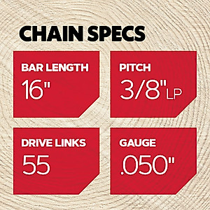 Oregon S55 AdvanceCut Chainsaw Chain for 16-Inch Bar -55 Drive Links – low-kickback chain fits McCulloch, Stihl, Wagner and more