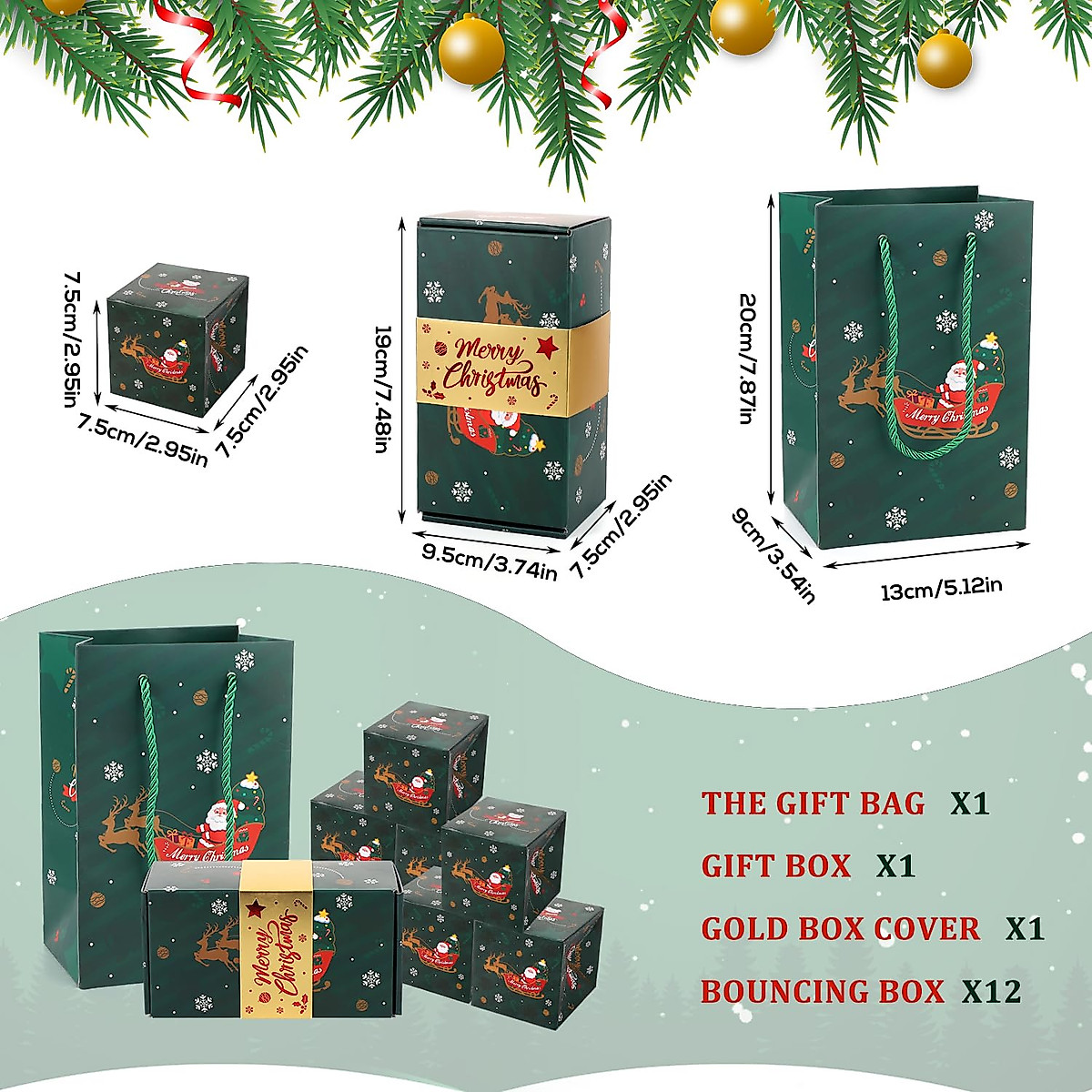 lasuroa 12pcs Surprise Gift Boxes, Christmas Explosion Gift Box Pop Up Gift Boxes Surprise Birthday Box for Christmas Birthday (Green)