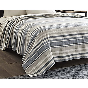 Eddie Bauer - King Blanket, Lightweight Cotton Bedding, Home Decor for All Seasons (Herringbone Blue Stripe, King)