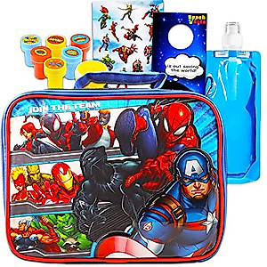 Marvel Store Lunch Box & Water Bottle Set - Avengers School Supplies Bundle with Insulated Lunch Box & Water Bottle for Kids Plus Stickers, Stampers, & More (Avengers Lunch Set)