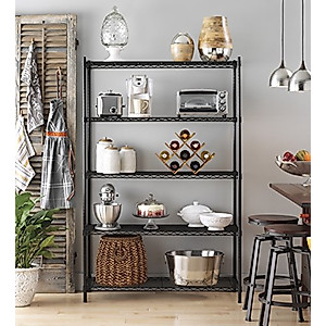 Whitmor Supreme Tier Shelving 5 Adjustable Shelving-500 Pound Weight Capacity Per Shelf-Leveling Feet, 18" x 48" x 74", Black