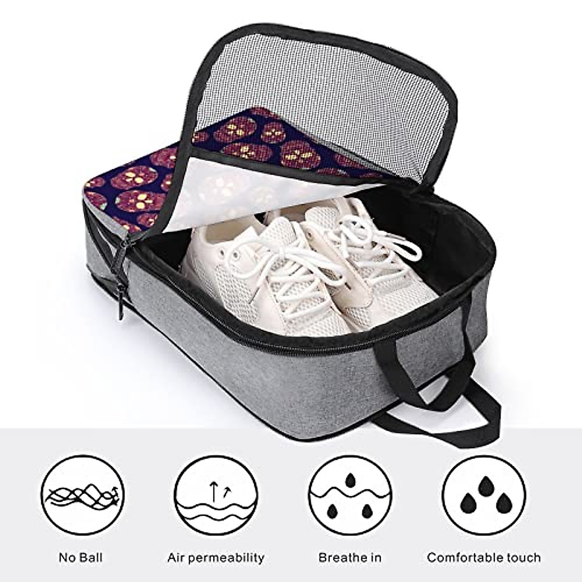 Frcavbin Day of The Dead Skulls Travel Shoe Bag Shoes Carrier with Handle and Zipper Foldable Shoe Puches Organizer for Home storage School starts
