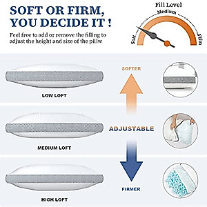 4R Pillows Queen Size Set of 2 - Cooling Shredded Memory Foam Pillow - Firm and Soft Adjustable Bed Pillow for Sleeping - Bamboo Pillow for Back/Stomach/Side Sleepers - Oeko-TEX Certified