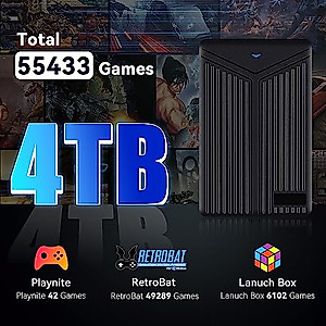 Emulator Console 4T Retro Game Console with built in 55,433 Games, Game Drive Video Game Console Preloaded with Playnite, Launchbox, Retrobat 3 Game System, HDD Hard Drive Plug and Play