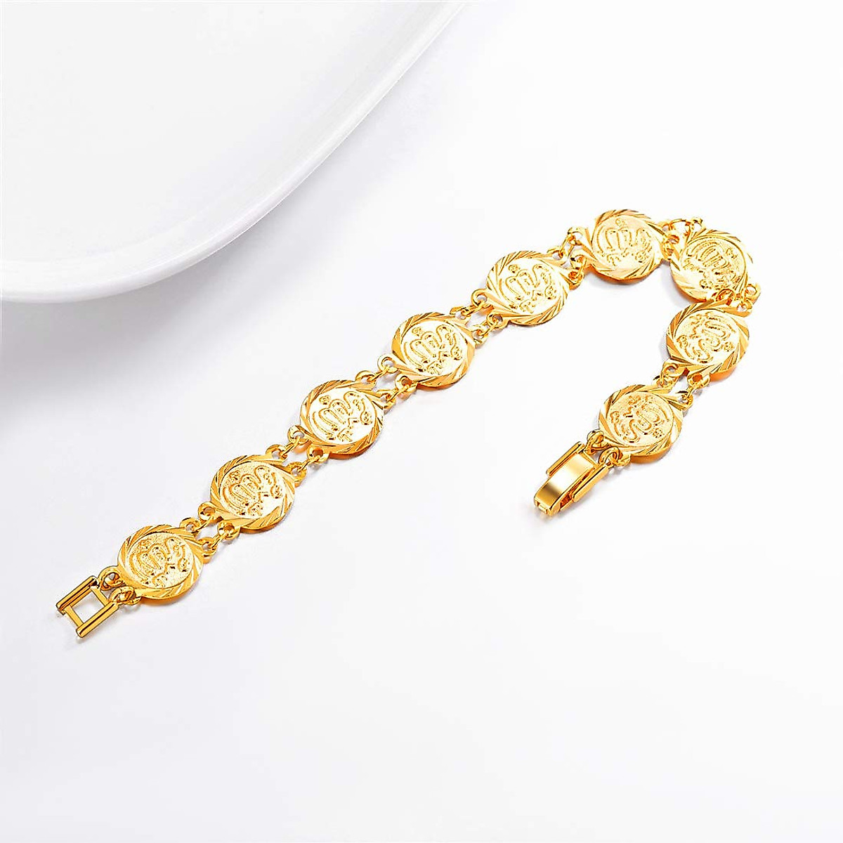 U7 Allah Bracelet for Women|Platinum Plated 13mm Link Coin Charm Bracelet Bangle 7.5 Inch, Gift for Mother Daugther