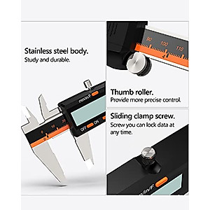 Digital Caliper, ROFMAPLE 6" Calipers Measuring Tool with 32 Blades Steel Feeler Gauge, Dual Marked Metric and Imperial, Inch Millimeter and Fraction Conversion, Large LCD Screen, Auto-Off Feature