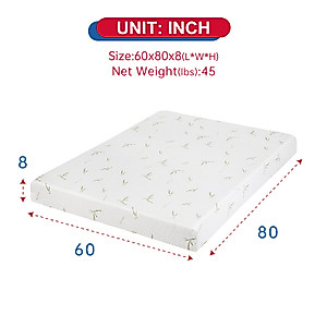 BestMassage 6/8/10 in Gel Memory Foam Mattress Mattresses for Cool Sleep & Pressure Relief,Medium Firm Mattresses CertiPUR-US Certified/Bed-in-a-Box (8 in, Queen)