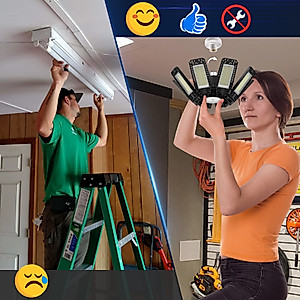 ISKYDRAW Garage Lights - 240W LED Garage Light 2 Pack 24000lm Garage Lights Ceiling LED with 8 Deformable Panels, Shop Light 6500K fit for E26 E27 Bulb Socket, Lighting for Workshop Basement Barn