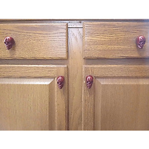 Red Holographic (Holo) Glitter Skull Door Knobs Drawer Knobs (Set of 2)