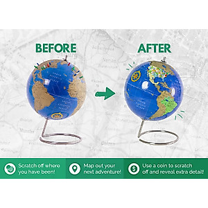 Bullseye Office - Magnetic Scratch Off World Globe (Lacquer Finish) - 10" Magnetic Standing World Globe with Magnetic Pins - Perfect as Office Desk Globe, Classroom Globe, or Travelers Globe (Blue)