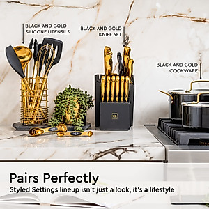 Black and Gold Pots and Pans Set Nonstick - 15PC Luxe Black Pots and Pans Set Non Toxic - Induction Compatible, PFOA Free Black and Gold Cookware Set & Gold Kitchen Utensils - Gold Kitchen Accessories