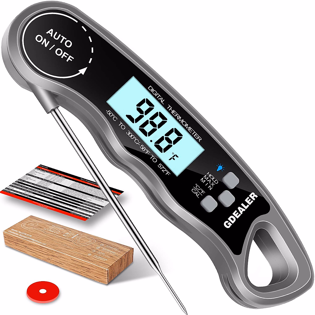 GDEALER Meat Thermometer Digital Instant Read Thermometer Ultra-Fast Cooking Food Thermometer with 4.6” Folding Probe Calibration Function for Kitchen Milk Candy, BBQ Grill, Smokers (Grey)