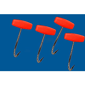 Stainless Steel T Hooks with Orange Hook Plug，T-Handle Meat Boning Hook for Kitchen Butcher Shop Restaurant Tool (4Pcs)