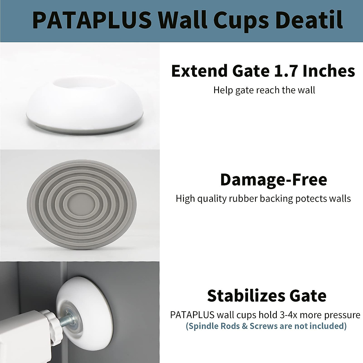 PATAPLUS 4 Pack Baby Gate Wall Protector, Safety Protect Walls & Doorways for Pet & Dog Gates, More Stable Pressure Mounted Extra Wide Baby Gate, Fit for Wall,Doorway, Baseboard, Stairs