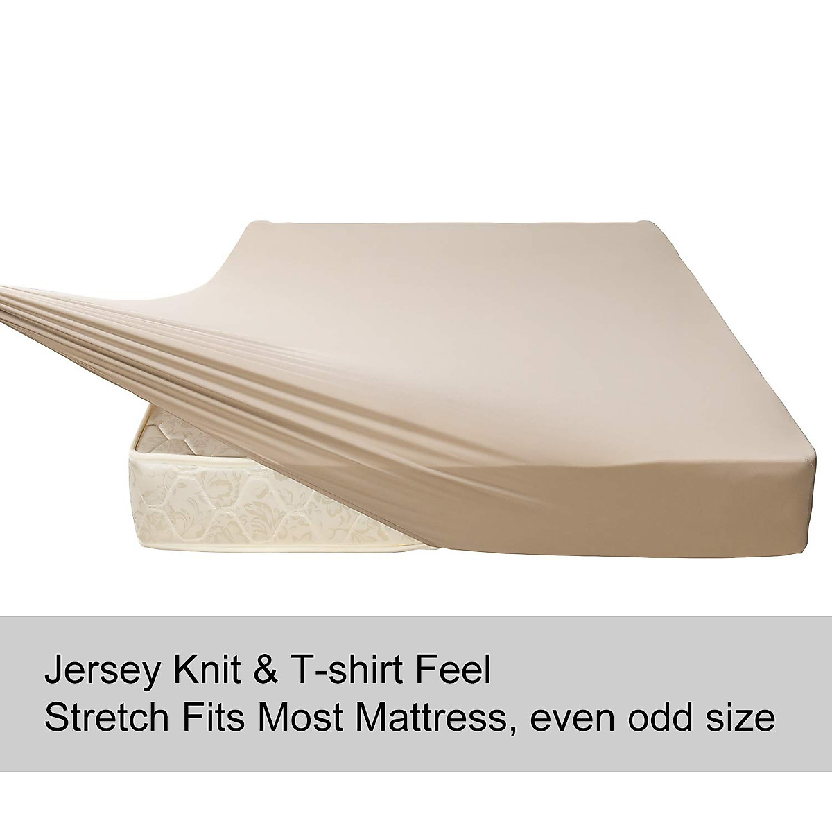 Twin Size Fitted Sheet Only - 4-Way Stretch Knit, Snug Fit, Wrinkle Free & Stay in Place, No More Slipping Off for Mattress, Soft & Comfortable - Taupe, Twin