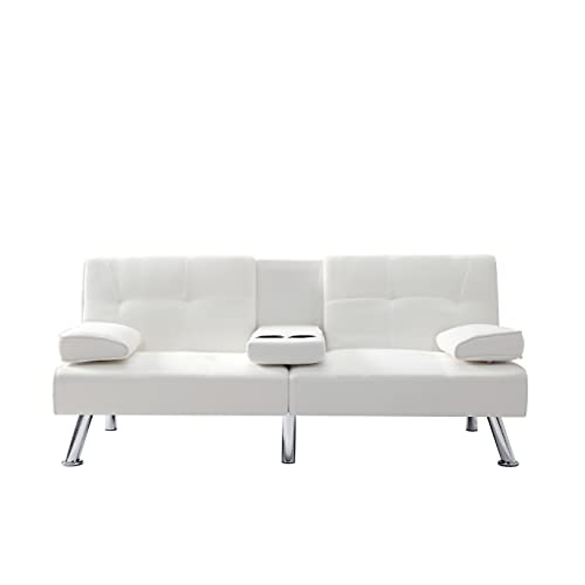 Verfur Convertible Sleeper, White w/ 2 Cupholders and Removable Pillow Top Armrest