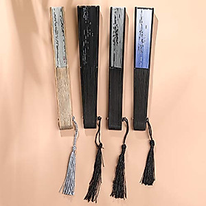 BABEYOND 4pcs Chinese Style Bamboo Folding Hand Fan Vintage Handheld Silk Folding Fan with Different Patterns Fringe Folding Fan for Wedding Dancing Party