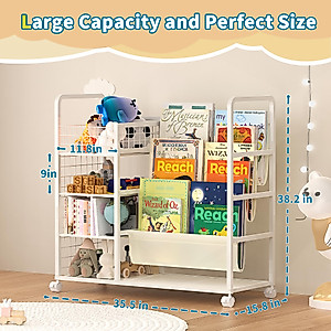 Livilord Kids Bookshelf and Toy Organizer, 3 Tier Bookshelf for Kids, Large Capacity Removable Book Shelf for Kids Rooms, Bedroom, Playroom, Nursery, Metal Toy Storage Organizer with Bookshelf, White