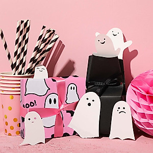 100 Sheets 20 * 14 Inches Pink Ghost and Boo Tissue Paper Halloween Bat Ghost Printed Tissue Paper for Birthday Party Baby Shower Halloween Party DIY Craft