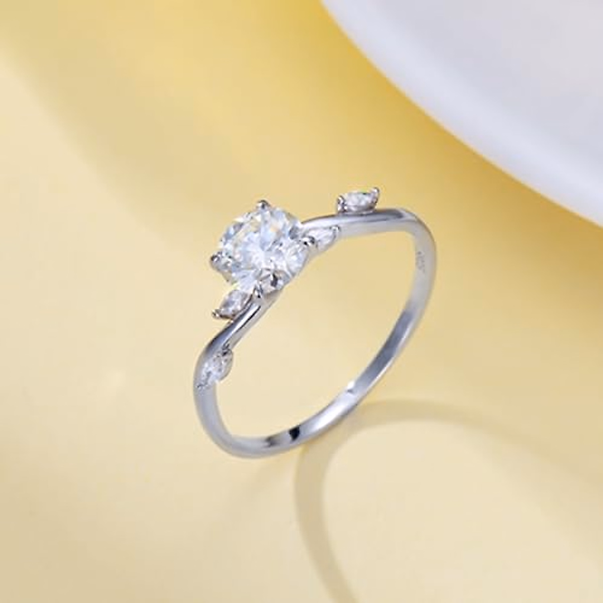Aihpos Classic Round Engagement Rings for Women Platinum Plated Silver, 1-1/5 Carat (ctw) Moissanite Engagement Rings Wedding Anniversary Rings Size 5-9 (6)