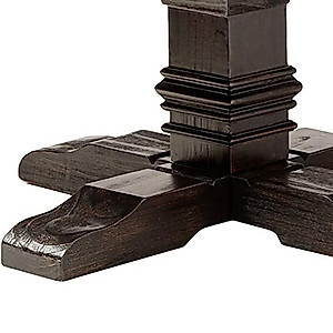 Benjara Dining Table with Marble Top and Pedestal Base, White and Gray