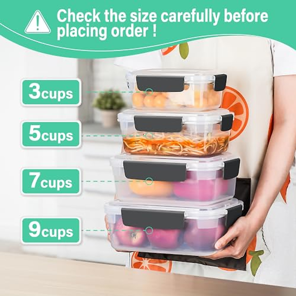 YORY 3/9 cup Plastic Food Storage Containers with Lids Nestable Freezer Dishwasher Safe Rectangle Meal Prep Container Set,10-Pack