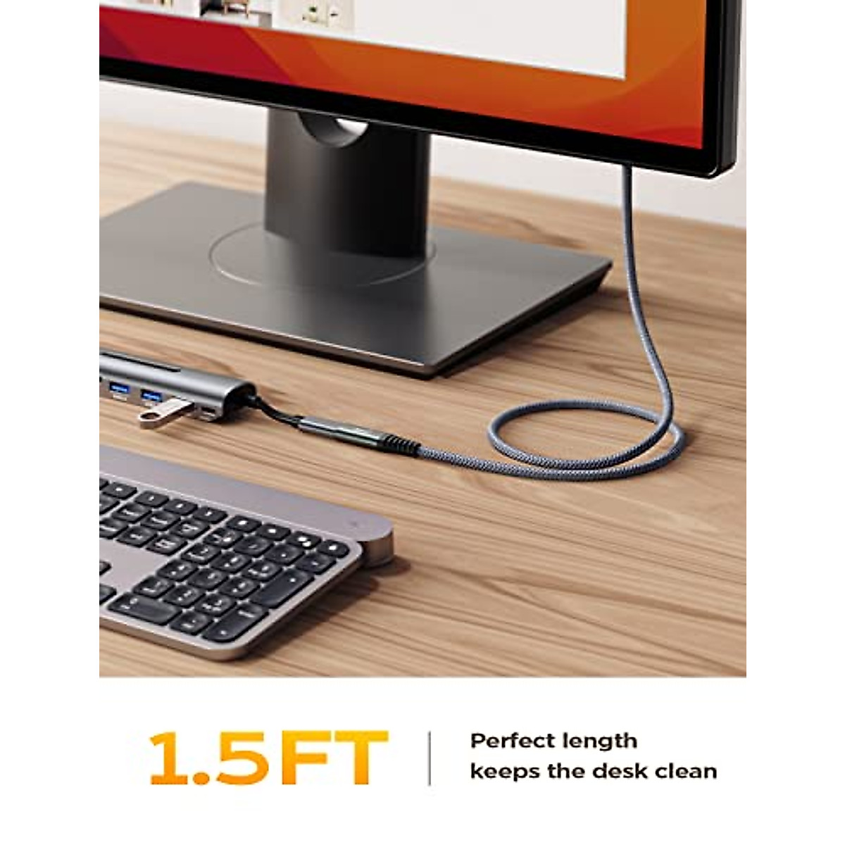 AINOPE [0.5M/1.5FT] USB C Extension Cable Nylon Braided USB C Extender USB 3.2(10Gbps) Sync Transfer 100W/5A Fast Charging Compatible with USB C Hub/Dell XPS/MacBook/iPad Pro/Magsafe Charger