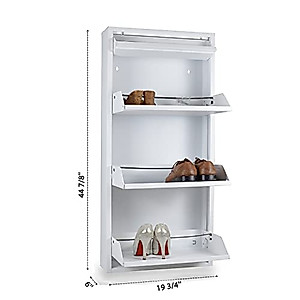 KASER Shoe Storage Cabinet - 3+1 Drawer 20" Metal Wall Mountable Shoe Storage for Entryway with No Assembly - Shoe Cabinet for Entryway Slim - 2-3 Pair per Tier (White)