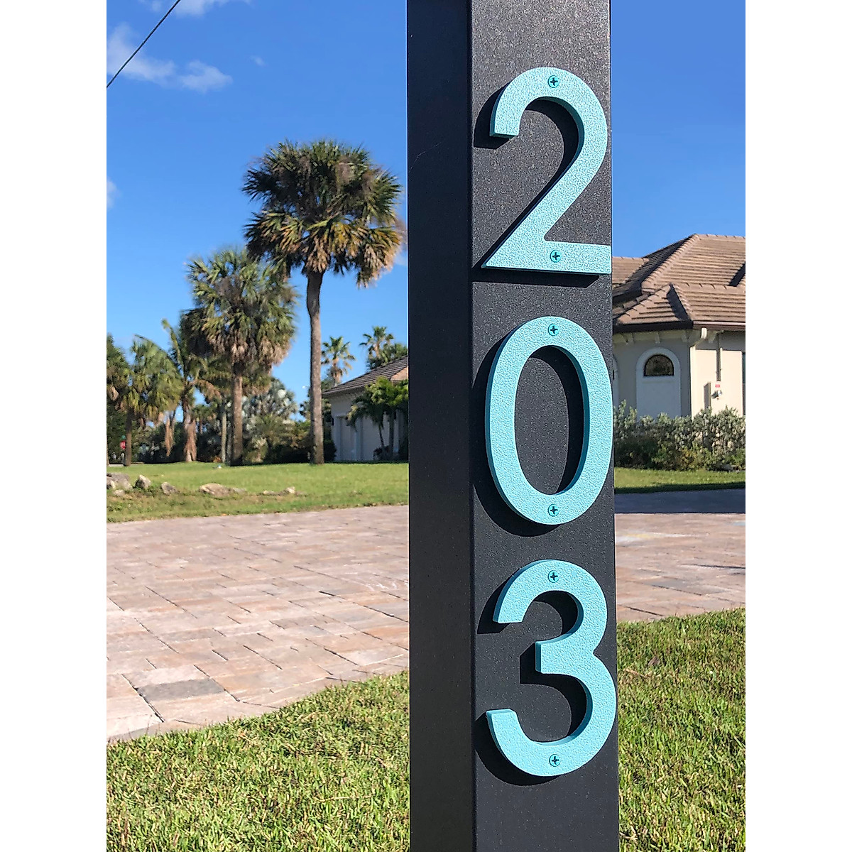 Aqua House Numbers for Mailbox Post, 4 Inches tall, plastic with stainless steel screws included (B)