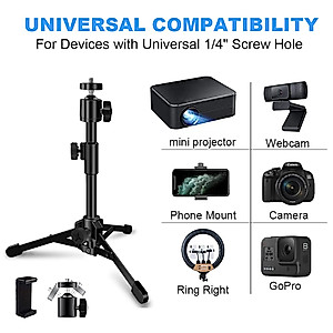JCTRIWAY Mini Projector Stand,[Universal 1/4 Screw] Extendable Desktop Tripod Stand for Mini Projector/ Webcam/Camera