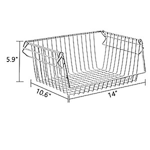 SANNO 14" Large Bin Baskets Stacking Farmhouse Baskets Wire Storage Baskets Organization Farmhouse Scoop Baksket for Pantry, Kitchen, Closets, Bathroom, Cabinets, Kitchen, Set of 3