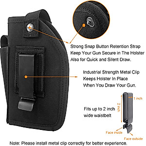 Depring Concealed Carry Holster with Mag Pouch Universal Fits Handgun with Laser or Light Attachment IWB OWB Car Ambidextrous Gun Holster with 2 Straps Black