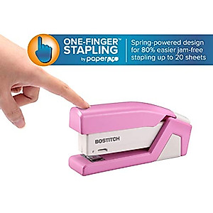 Bostitch Office InCourage Spring-Powered Compact Stapler, BCA Pink (1588), plastic-half strip