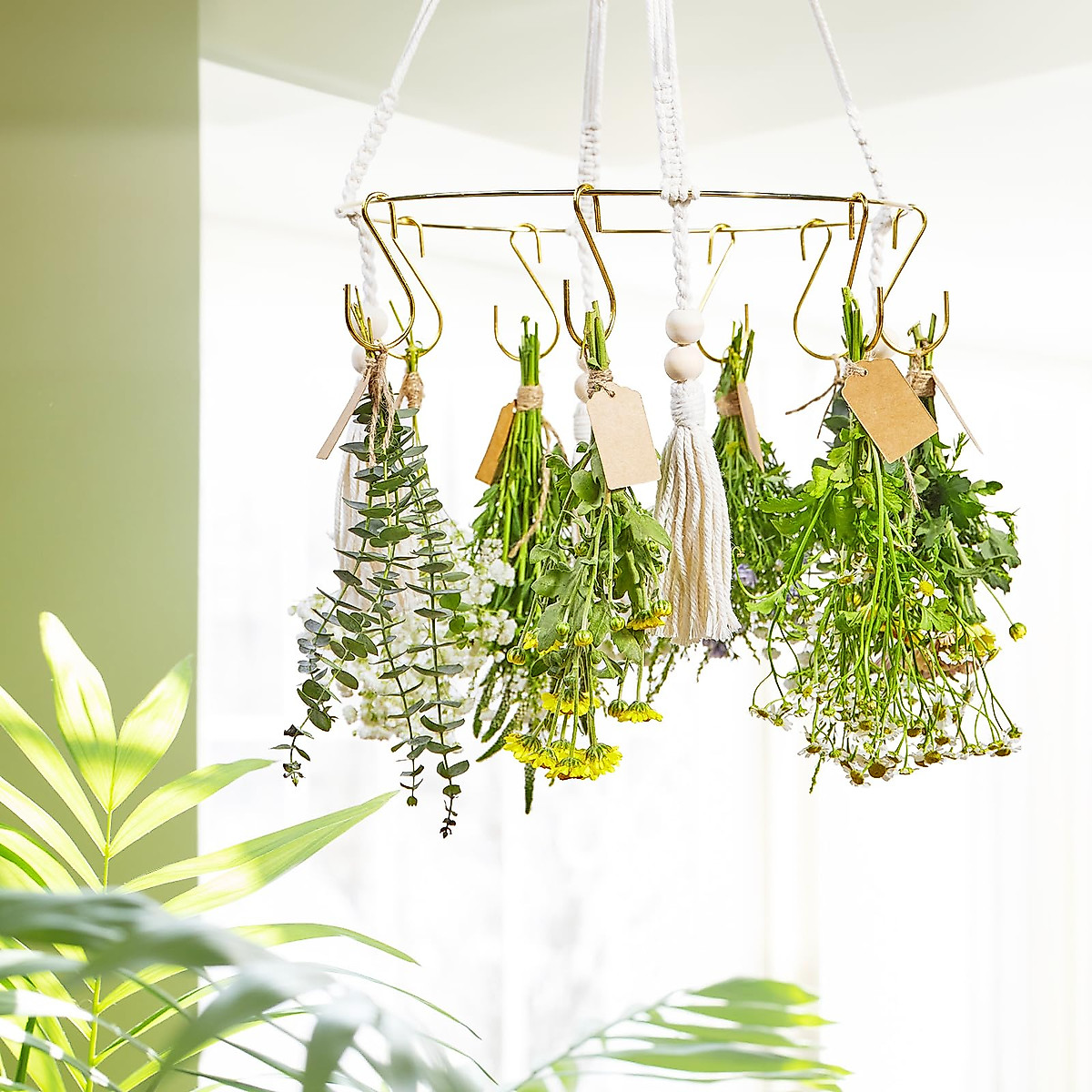 PROTITOUS 2pack Herb Drying Rack with 20pcs Golden Herb Dryer Hooks and 25PCS Brown Gift Tags and 32ft Natural Jute Twine herb Dryer,herb Dryer,Hanging Herb Dryer Rack(tassels style)