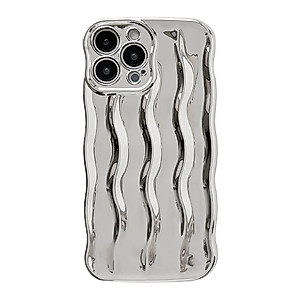 Caseative for iPhone 13 Pro Max Case,Water Ripple Pattern Curly Wave Frame Soft Phone Case (Silver)