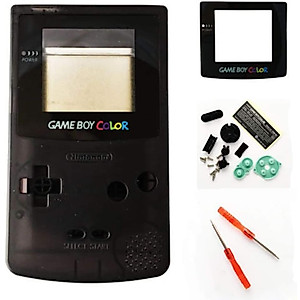 Replacement Full Housing Shell Case Cover Pack with Buttons Screwdrivers for Game Boy Color GBC Repair Part-Clear Black